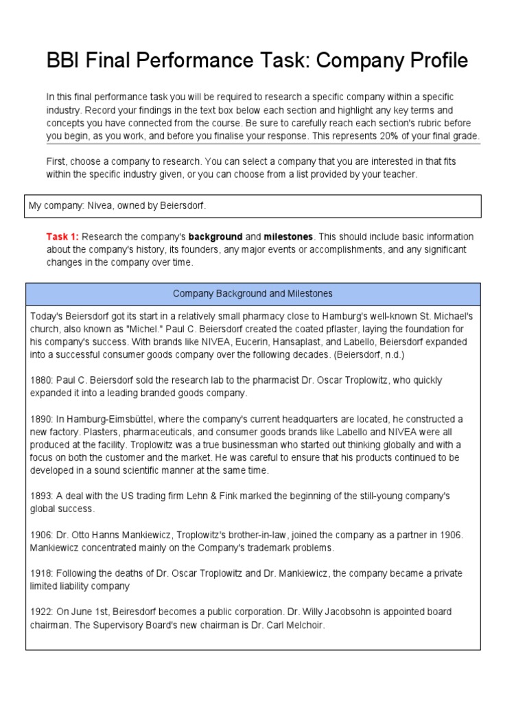 Hiren Jain (Student) - BBI Final Performance Task - Company Profile ...