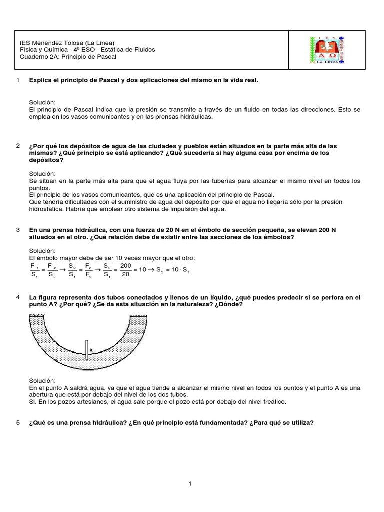 Ejercicios Resueltos Pascal | PDF | Física Aplicada e Interdisciplinaria | Mecánica de Medios ...