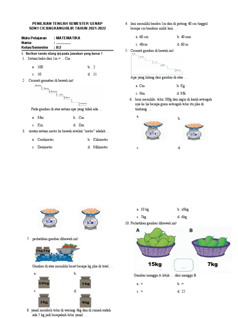 SOAL PTS MATEMATIKA KELAS 2 SEMESTER 2 | PDF