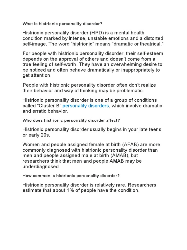 Histrionic Personality Disorder | PDF