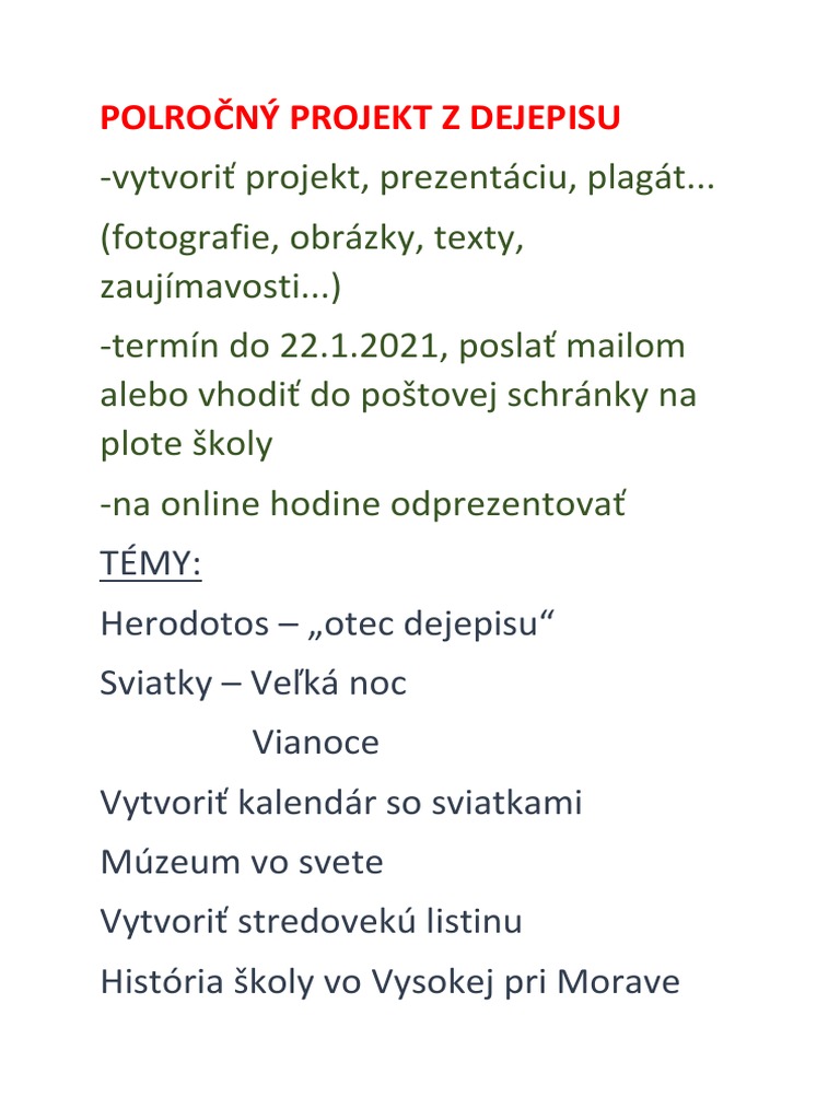 Projekt Z Dejepisu - Zadanie | PDF