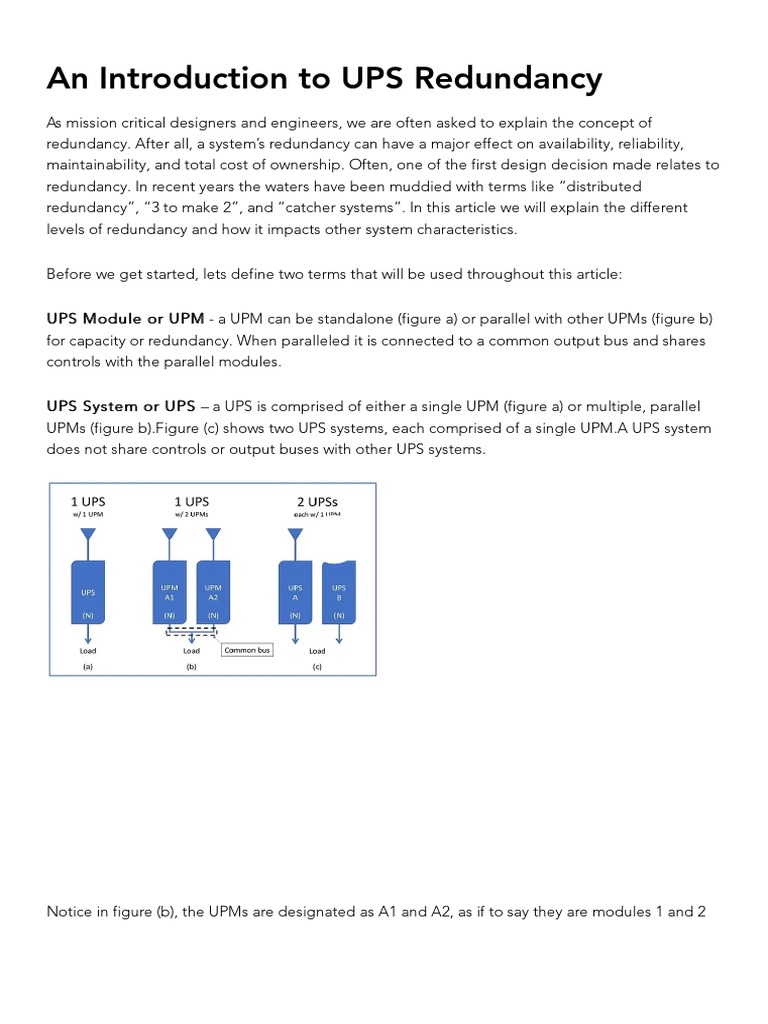 An Introduction To UPS Redundancy | PDF | Reliability Engineering | Data Center