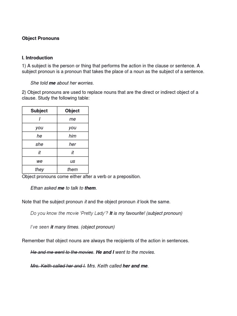 5.1 4. (Textbook) Object Pronouns | PDF | Pronoun | Object (Grammar)