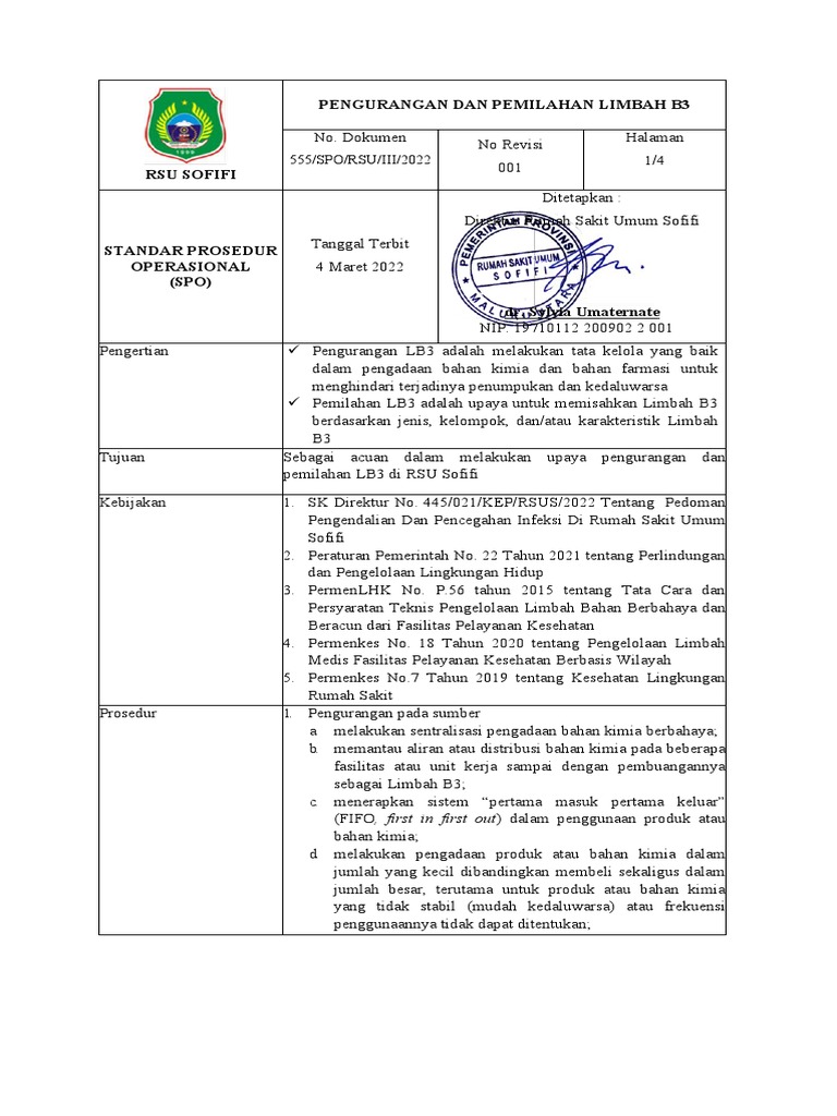 Sop Pengurangan Dan Pemilahan Limbah b3 | PDF