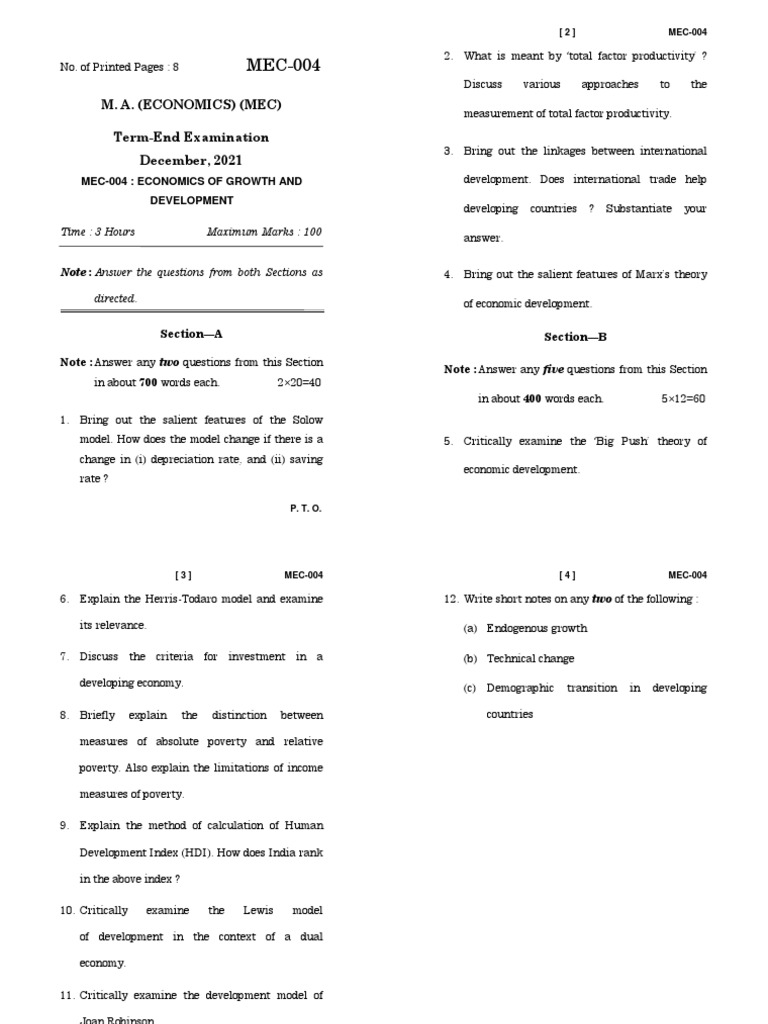 Mec 101 Final | PDF | Economic Growth | Economic Development