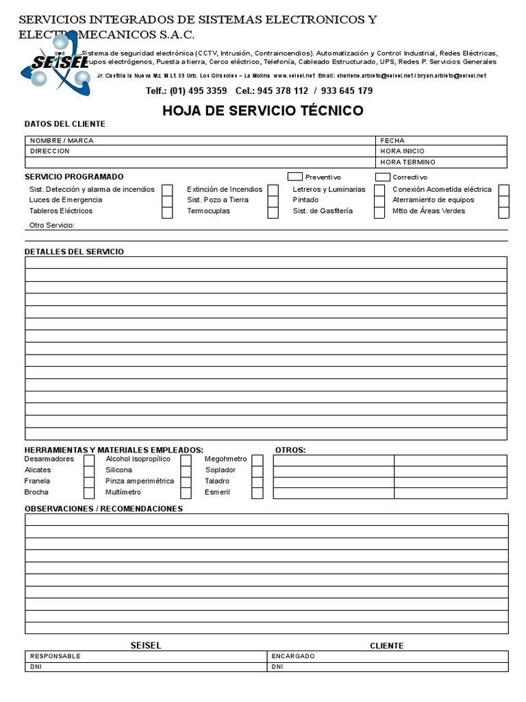 Hoja de Servicio 2.0 Editable | PDF