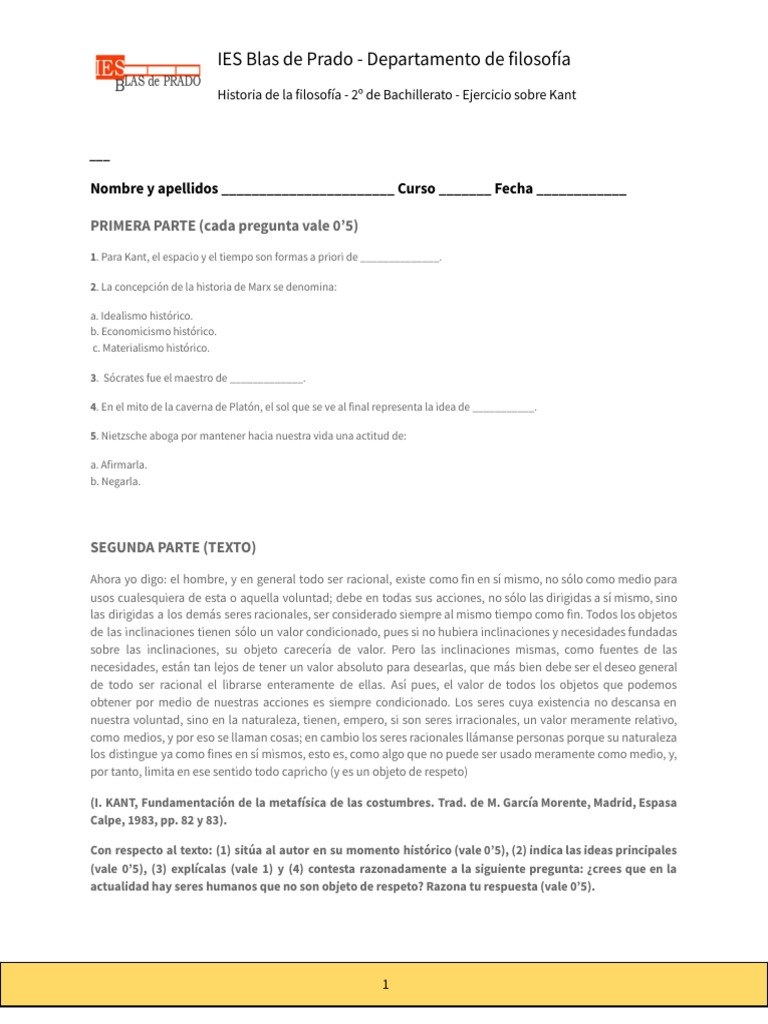 KANT - EXAMENES LDF-0-2oBACH 2022 2023 | PDF | Immanuel Kant | Metafísica