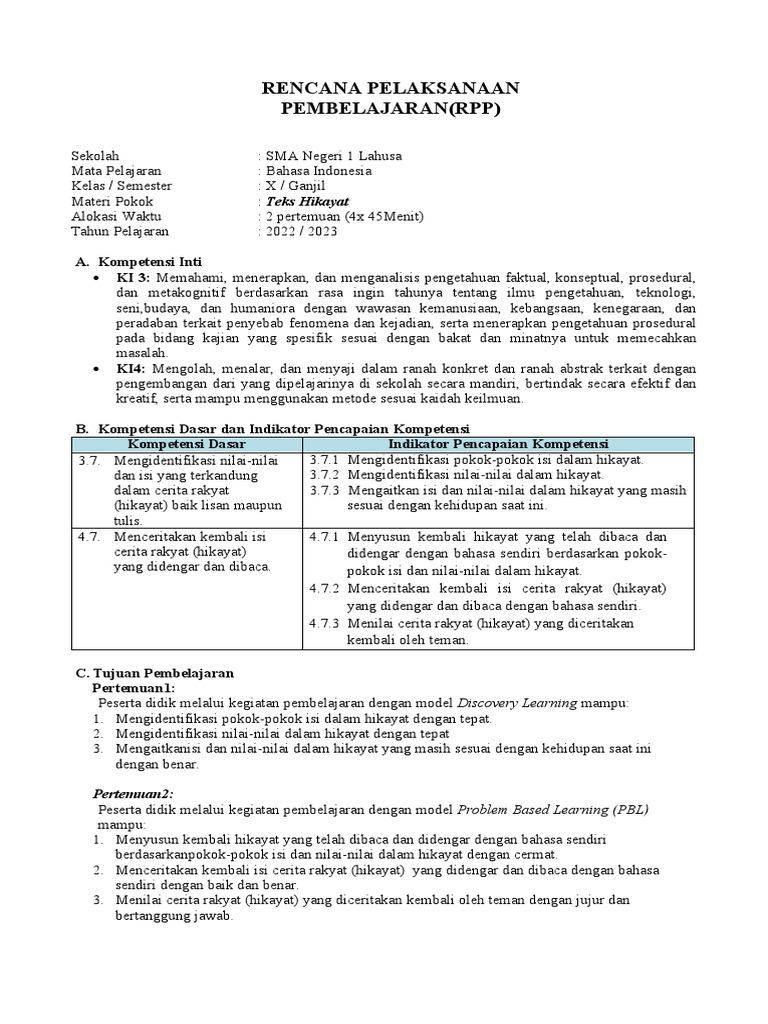 RPP Teks Hikayat | PDF