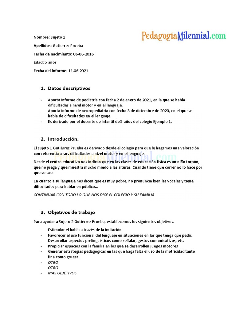 Ejemplo de Informe Pedagogico | PDF