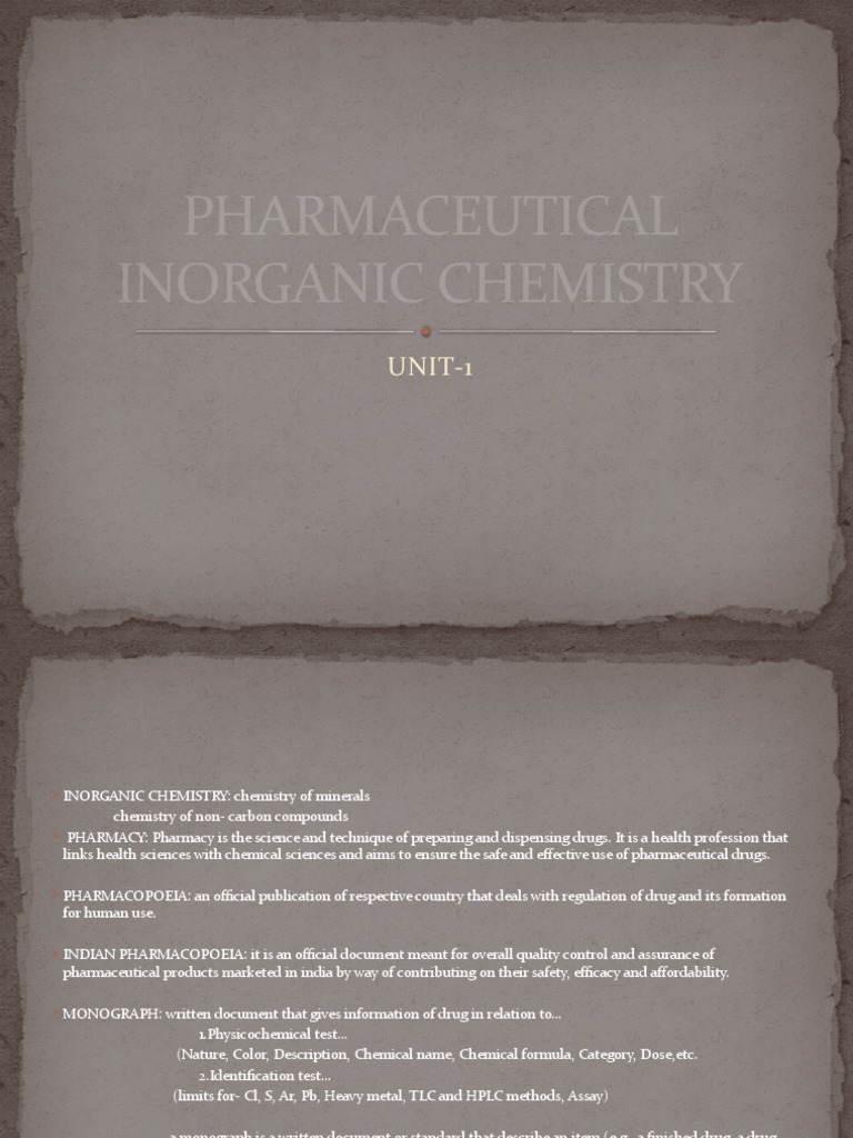 Pharmaceutical Inorganic Chemistry 1 | PDF | Chemical Substances | Assay
