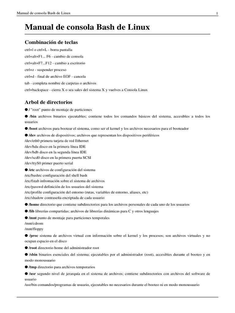 Manual de Consola Bash de Linux | PDF | Archivo de computadora | Sistema de archivos