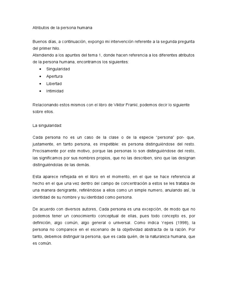 Atributos de la persona humana | PDF | Sicología | Ciencias del ...
