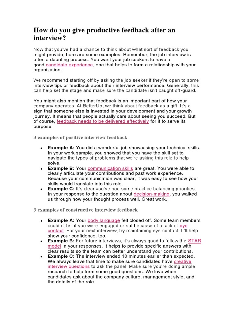 How Do You Give Productive Feedback After An Interview | PDF ...