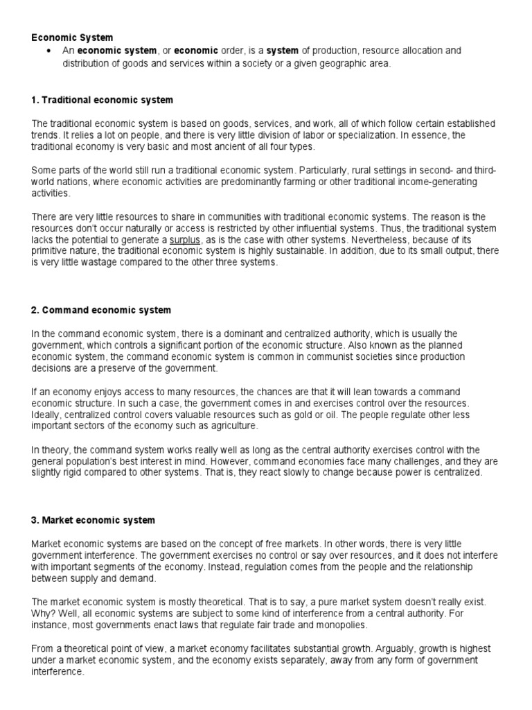 Economic System | PDF | Market Economy | Capitalism