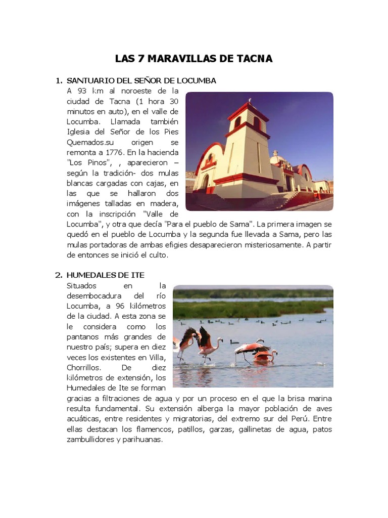 Maravillas de Tacna: Patrimonio Natural y Cultural | PDF