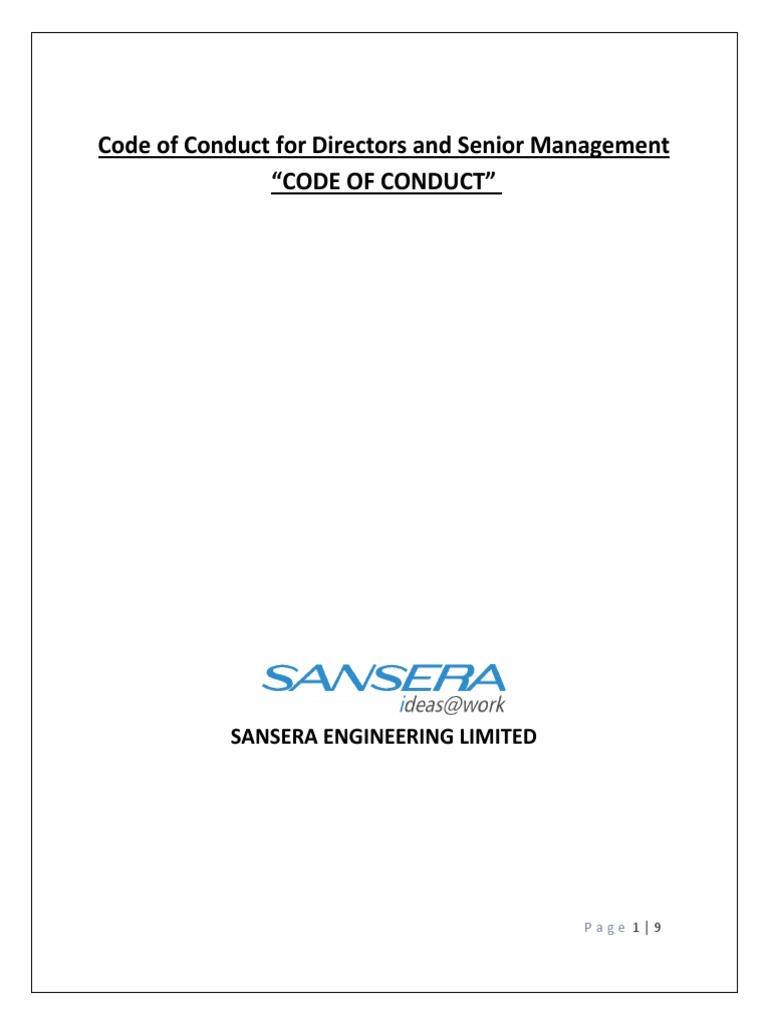 Code of Conduct For Directors and Senior Management | PDF | Regulatory ... Code of Conduct For Directors and Senior Management | PDF | Regulatory ...