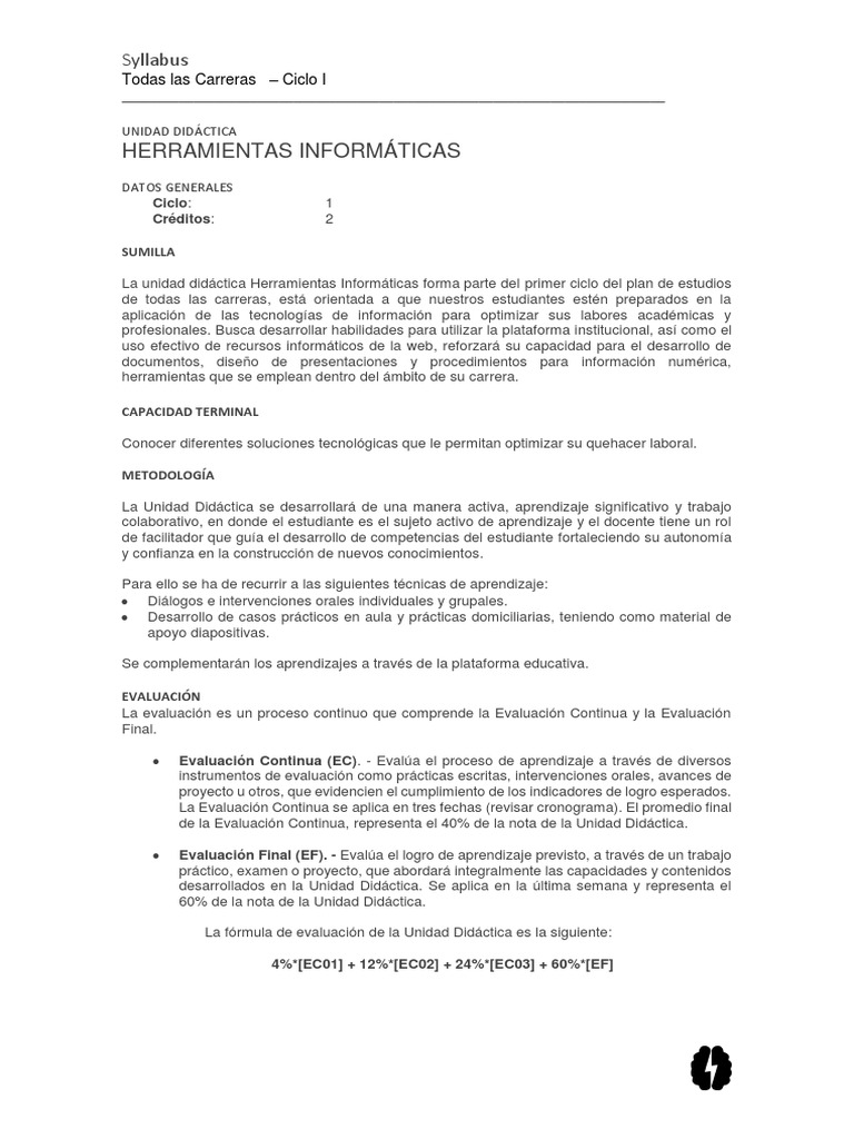Silabo Herramientas Informaticas | PDF | Evaluación | Microsoft PowerPoint