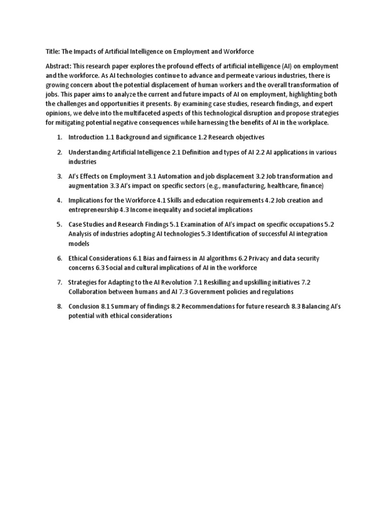 The Impacts of Artificial Intelligence On Employment and Workforce | Download Free PDF ...