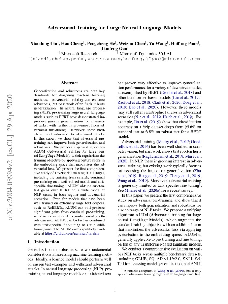 Adversarial Training For Large Neural Language Models | PDF | Computational Neuroscience | Computing