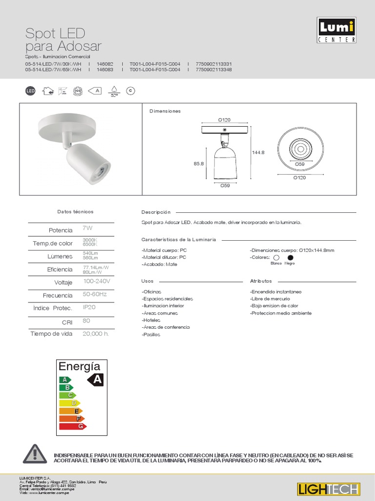SPOT LED 7W | PDF | Diodo emisor de luz | Ingenieria Eléctrica
