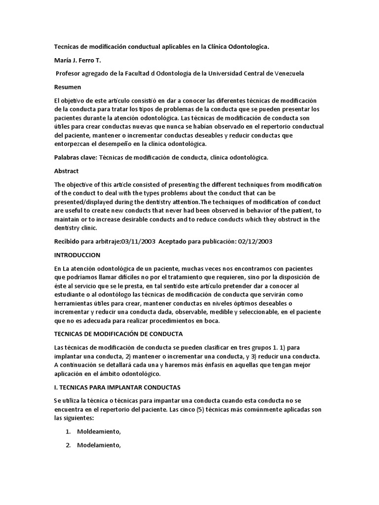 Tecnicas de Modificación Conductual | PDF | Pensamiento | Reforzamiento
