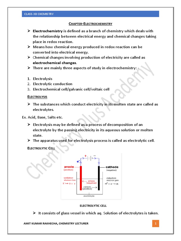 Electrochemistry Notes (Complete) | PDF | Electrochemistry | Redox