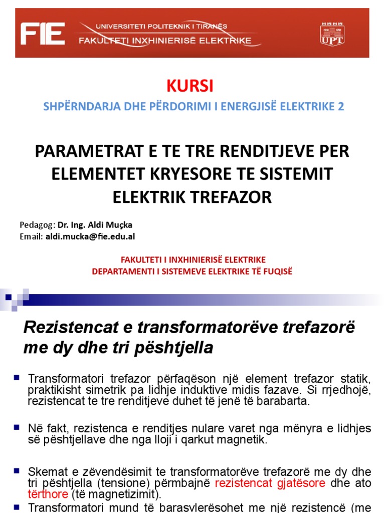 Leksioni Nr. 4 - Parametrat e Te Tre Renditjeve Te Fazave Per Elementet ...