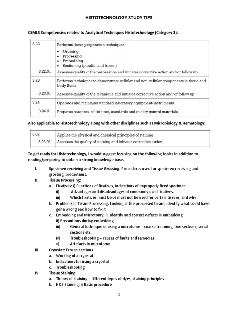 Histotechnology Study Tips | PDF | Histology | Immunohistochemistry
