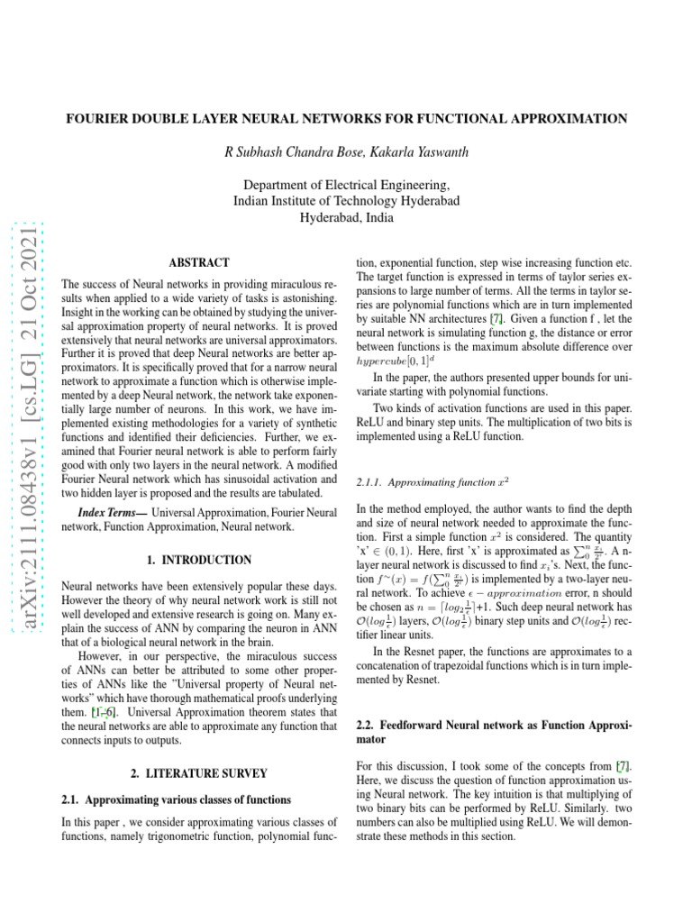 Fourier Double Layer Neural Networks For Functional Approximation Pdf Artificial Neural