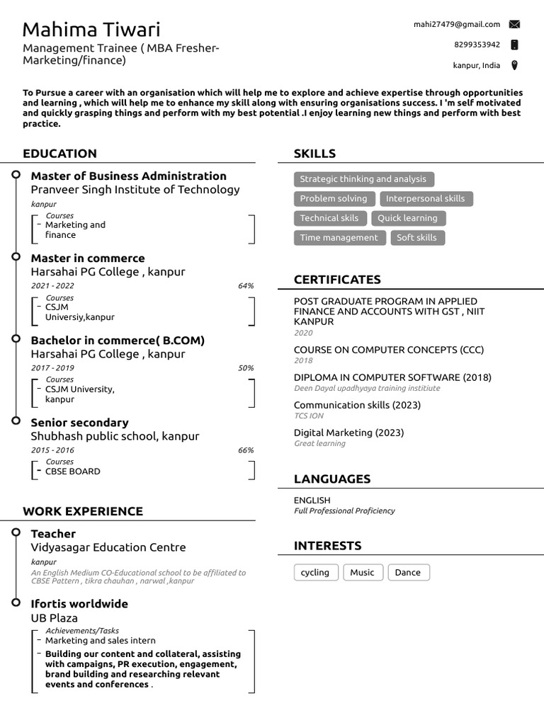 Mahima New Resume | PDF | Master Of Business Administration | Learning