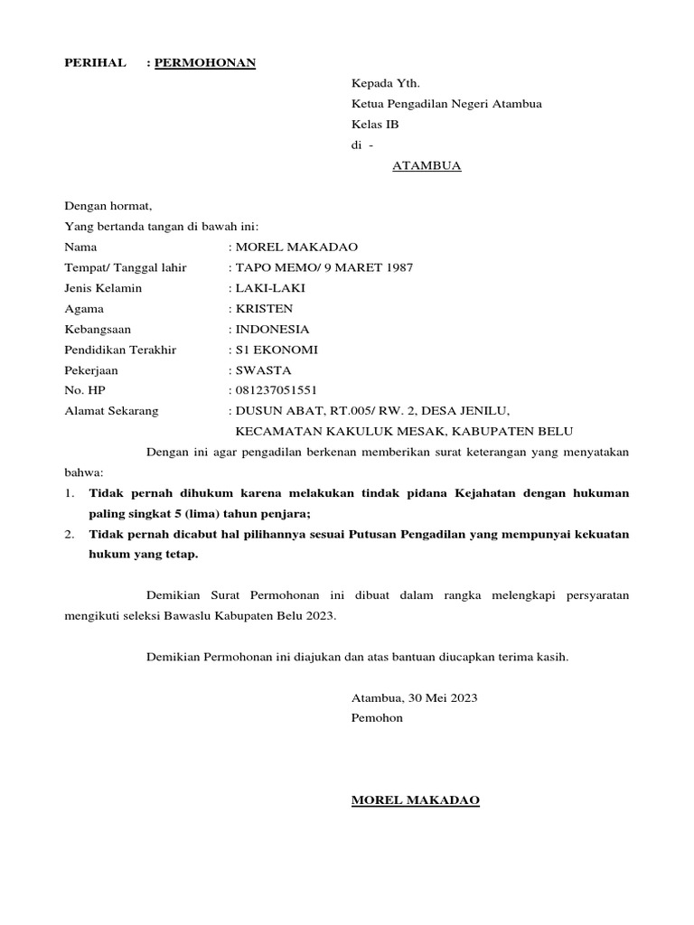 SURAT PERMOHONAN | PDF