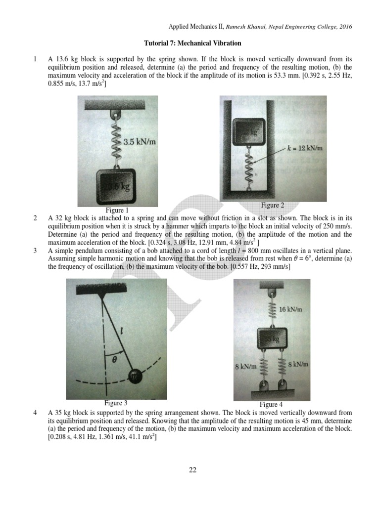 Tutorial 7: Mechanical Vibration: Applied Mechanics II, Ramesh Khanal, Nepal Engineering College ...