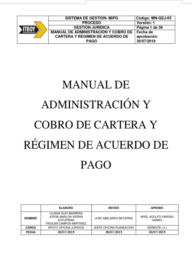Mn-Gej-03 Manual de Administracion y Cobro de Cartera y Regimen de ... Mn-Gej-03 Manual de Administracion y Cobro de Cartera y Regimen de ...
