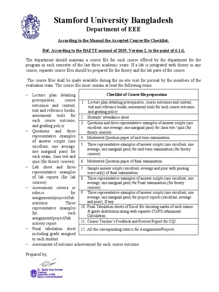 EEE Course File Checklist Guide | PDF | Rubric (Academic) | Evaluation ...