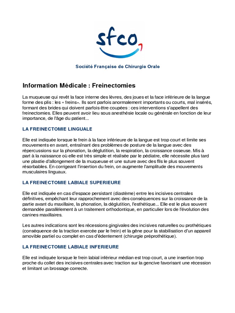 Freinectomie labiale inférieure expliquée | PDF | Spécialités médicales ...