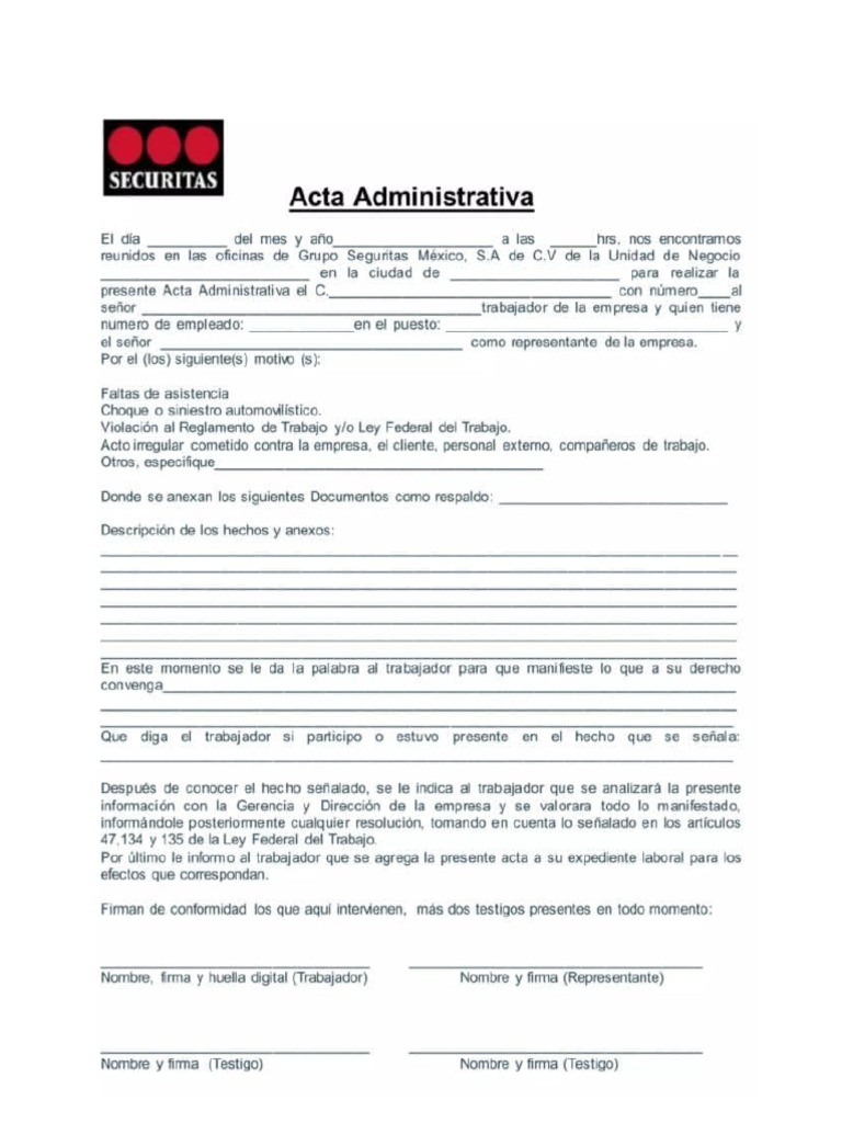 Actas Administrativas | PDF | Derecho laboral | Gestión de recursos humanos