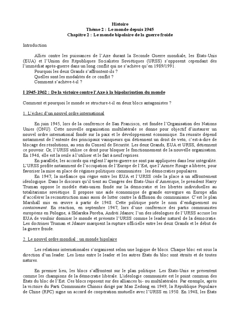 Cours - Guerre Froide - 2 | PDF