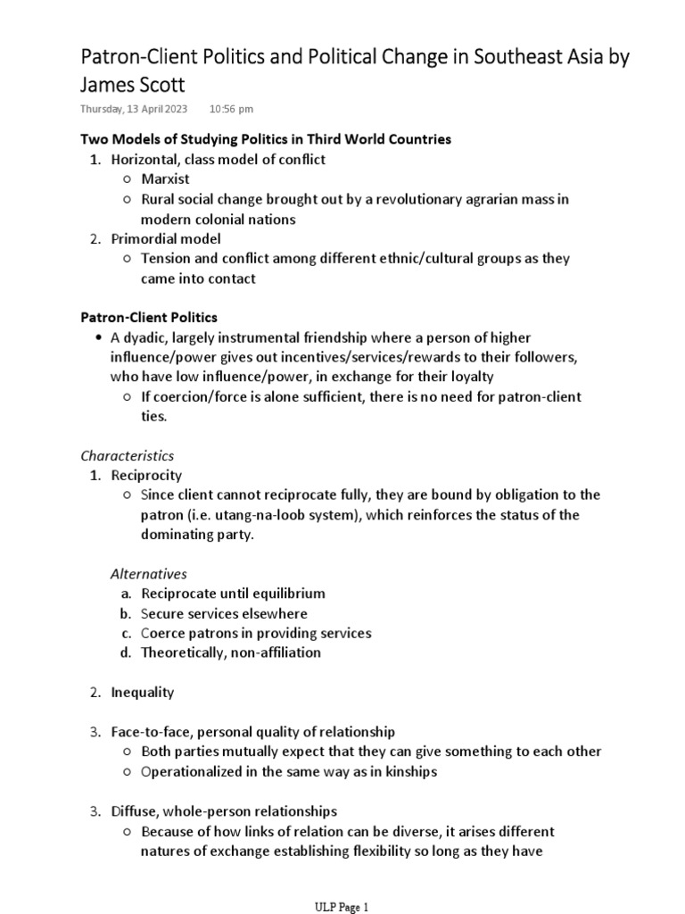 3.1 Patron Client Politics and Political Change in Southeast Asia | PDF ...