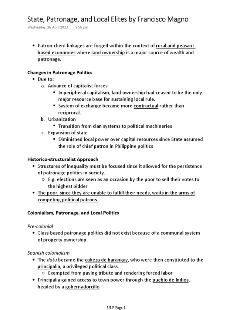 3.2-State-Patronage-and-Local-Elites | PDF | Philippines | Economies