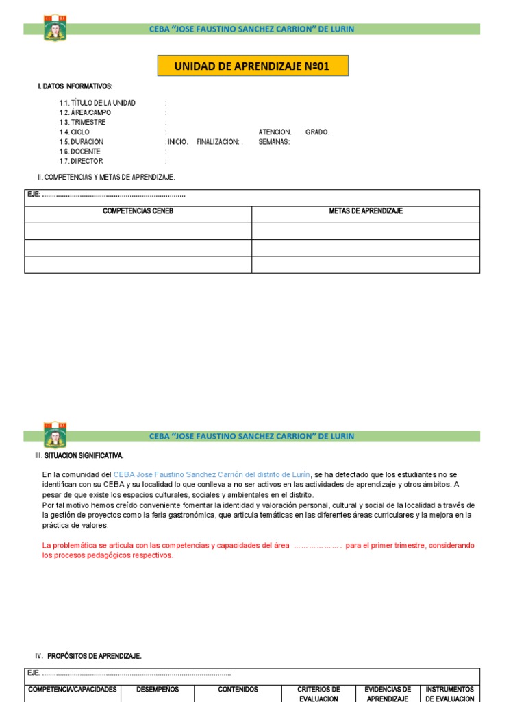 Unidad de Aprendizaje - Formato 2023 | PDF | Aprendizaje | Evaluación