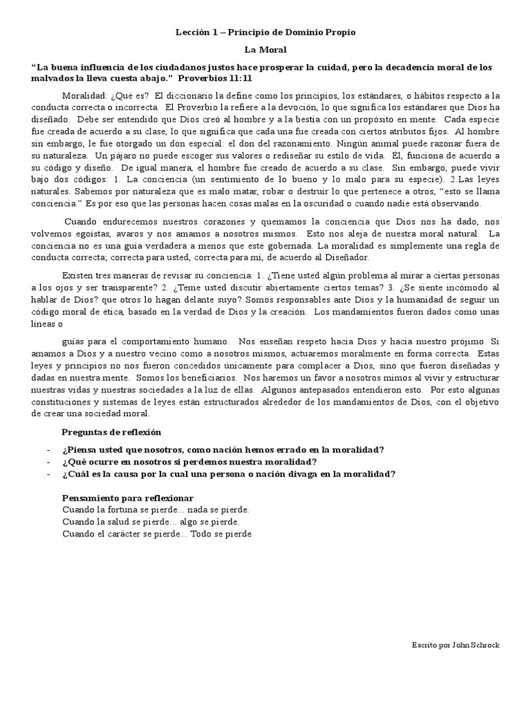 Lecciones Principio de Dominio Propio - Moral | PDF | Moralidad | Dios