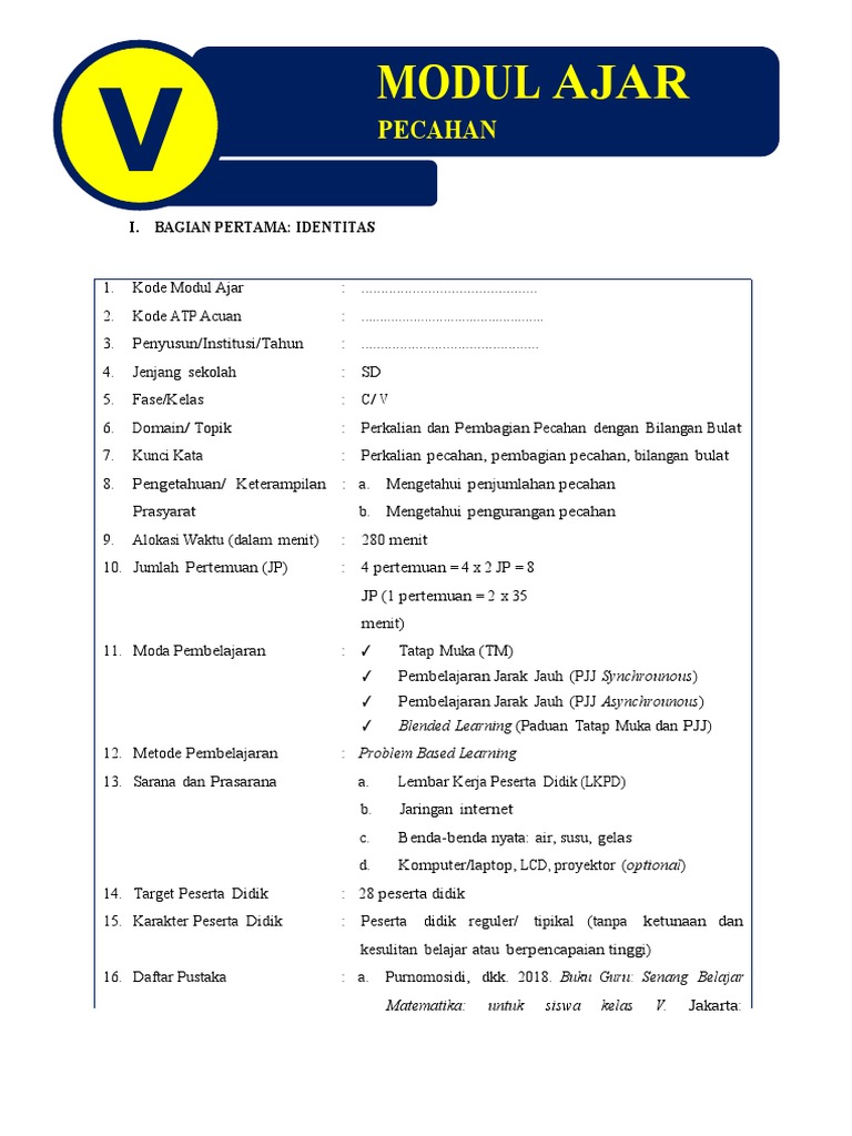Modul Ajar Matematika Kelas 5 Fase C | PDF | Karier & Perkembangan ...