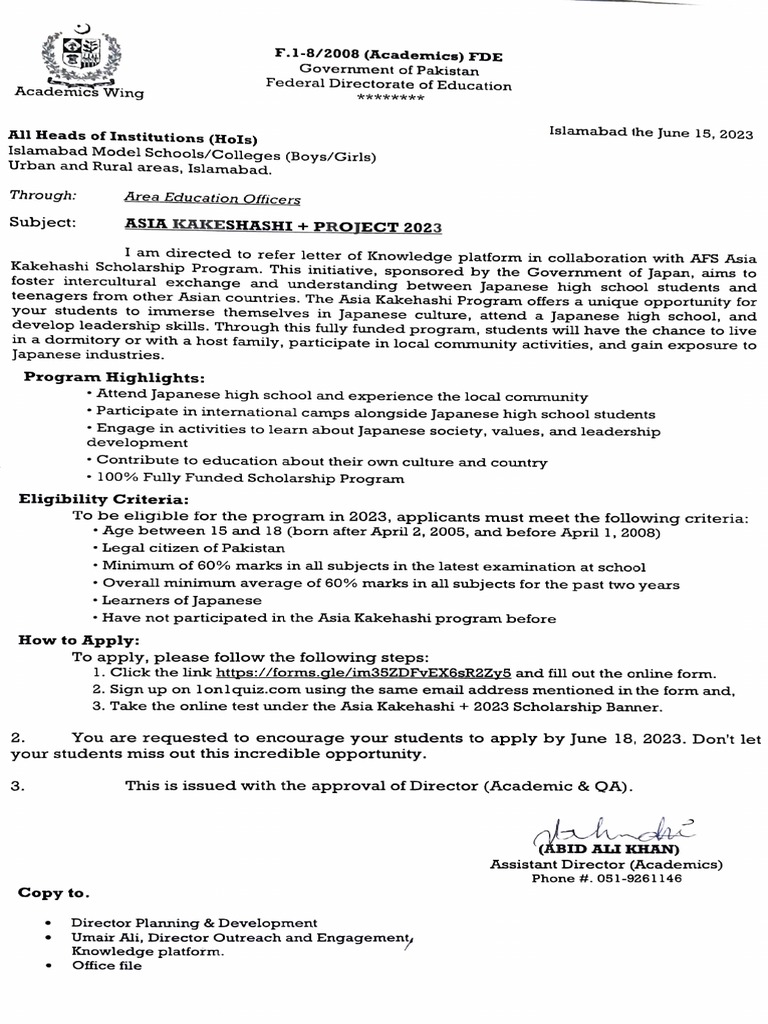 Exciting Opportunity For FDE Students AFS Asia Kakehashi + Scholarship Program Is Back | PDF ...