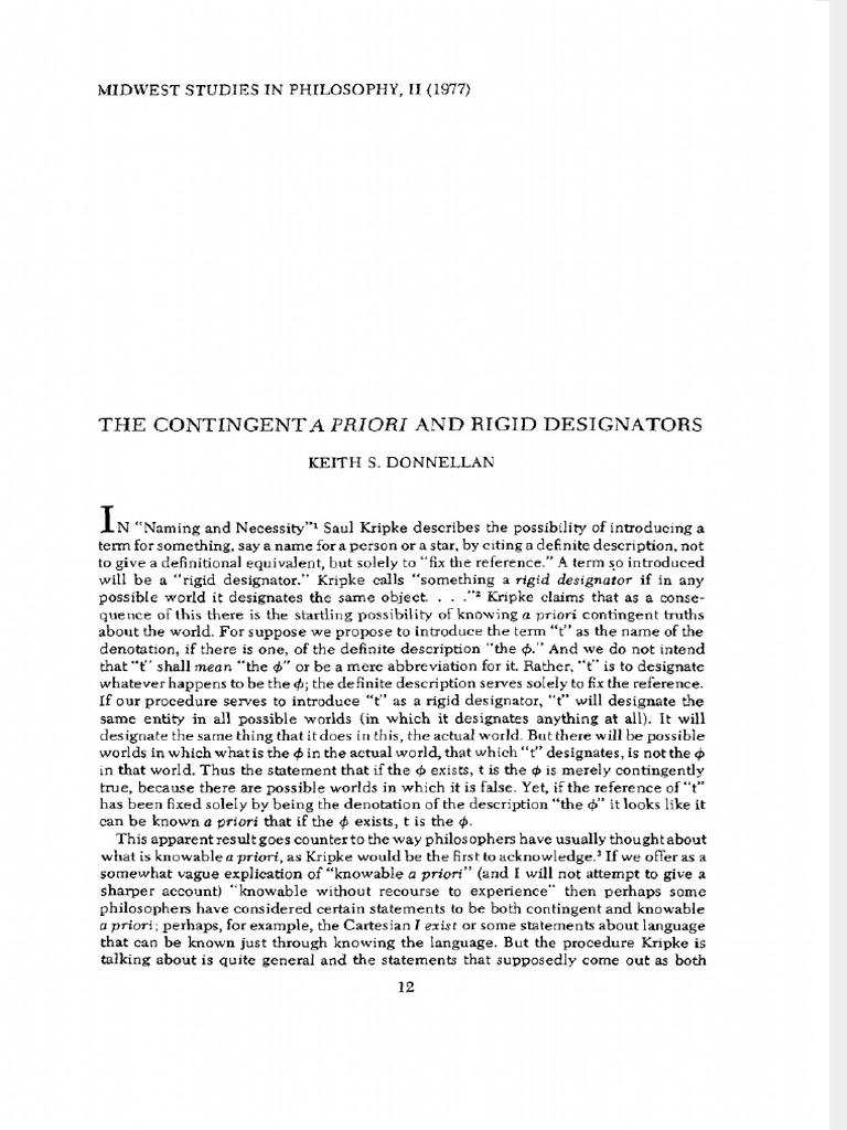 Dokumen - Tips Donnellan 1977the Contingent A Priori and Rigid ...