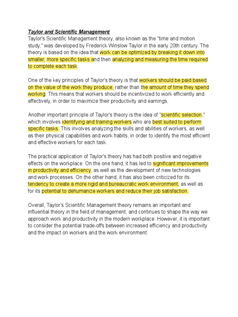 Taylor's Scientific Management Overview | PDF | Career & Growth
