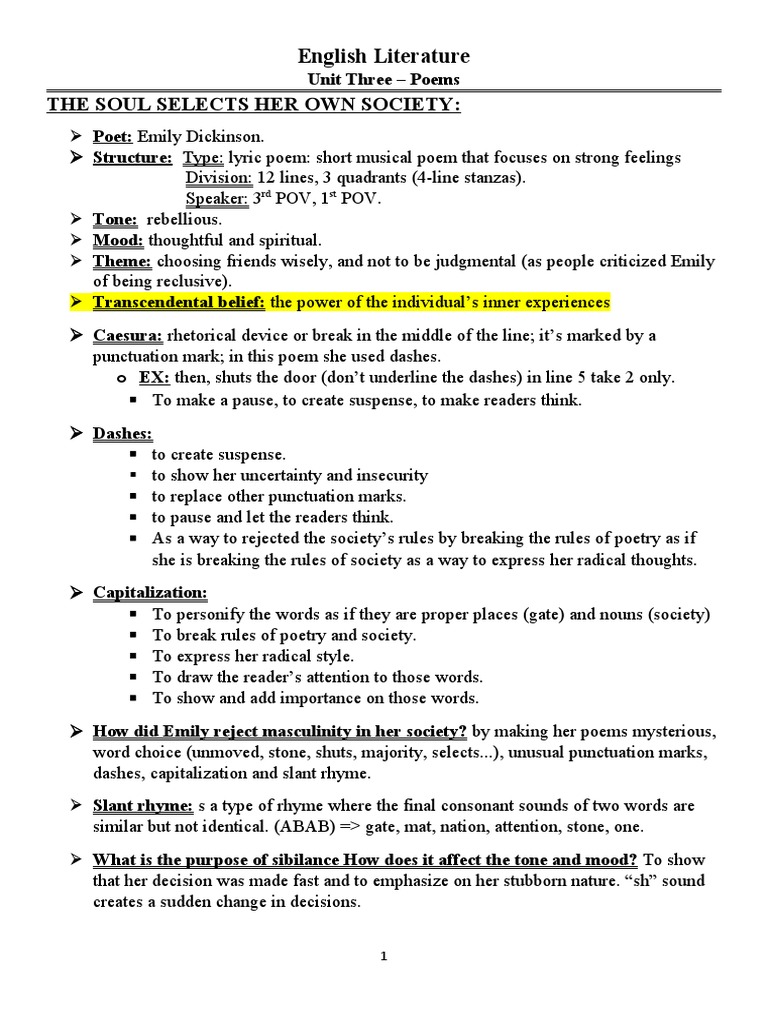 soul selects her own society | PDF | Poetry | Rhyme