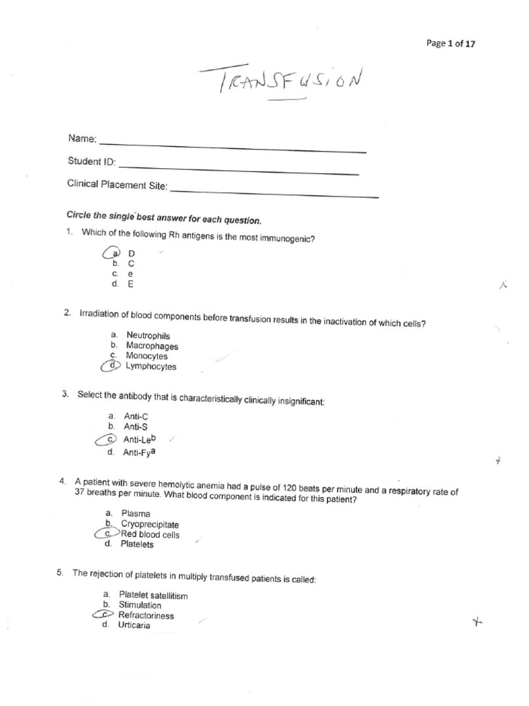 Transfusion Medicine 100 Questions | PDF