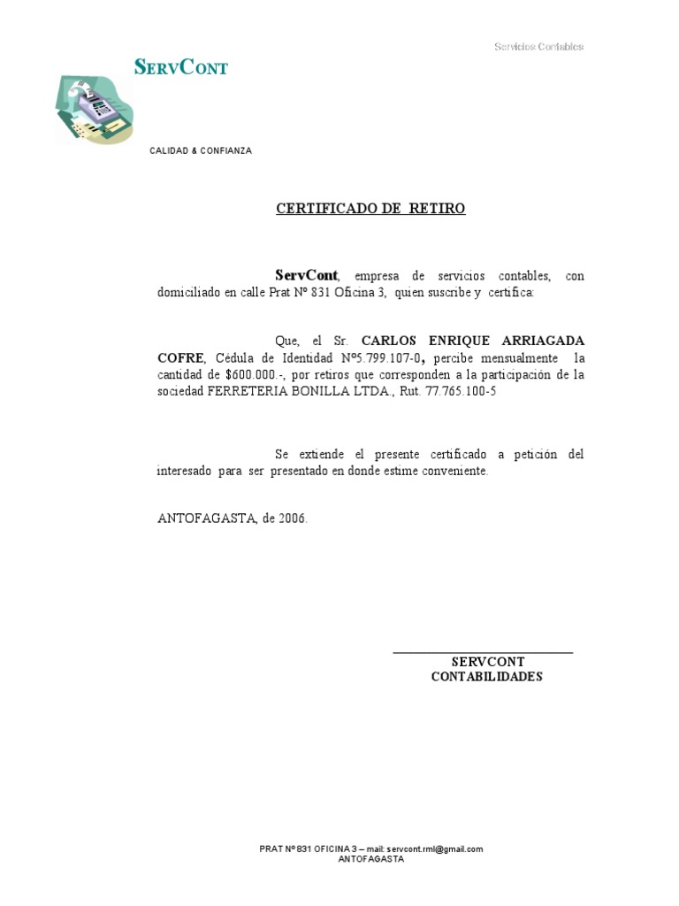 Certificado Retiros | PDF | Finanzas y dinero