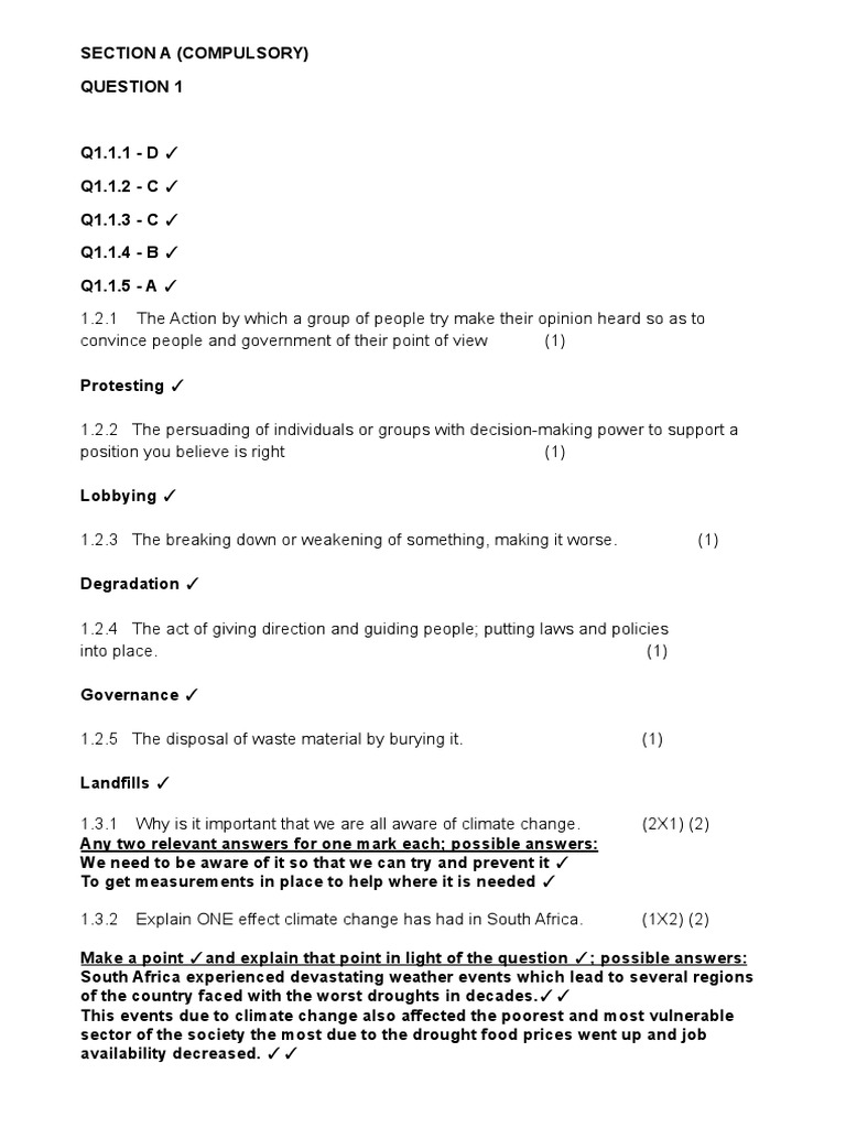 MEMO Grade 11 LO Exam Term 2 2019 June | PDF | Goal | Climate Change