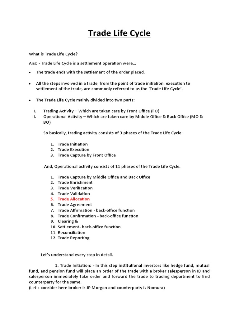 Trade Life Cycle | PDF